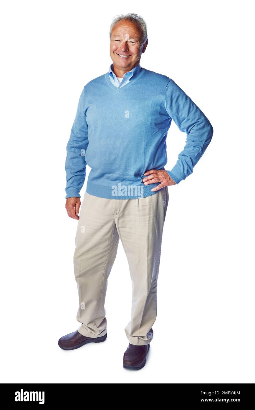 Happy old man, portrait and retirement with success, life insurance ...