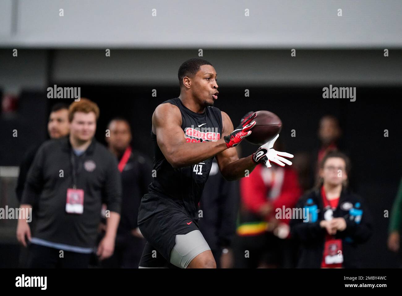 Channing Tindall runs football drills during Georgia's Pro Day on ...