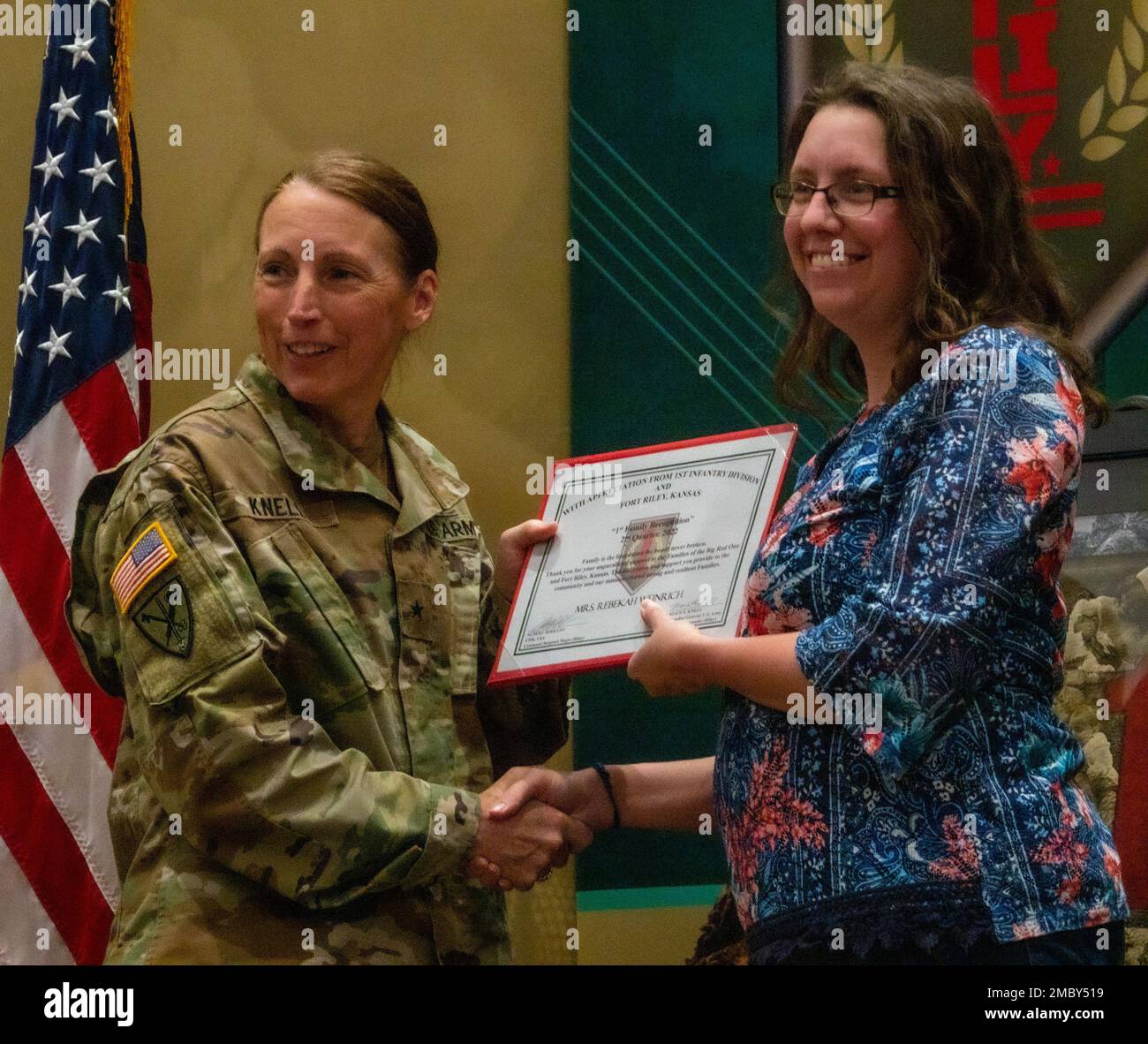 U.S. Army Brig. Gen. Niave Knell (left), 1st Infantry Division senior ...