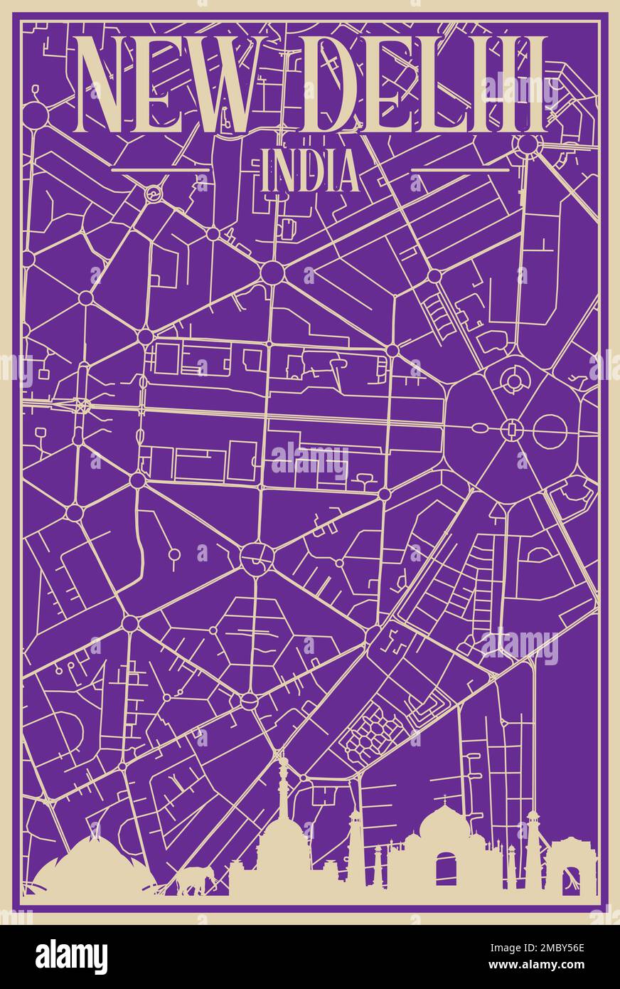 Road network poster of the downtown NEW DELHI, INDIA Stock Vector Image ...