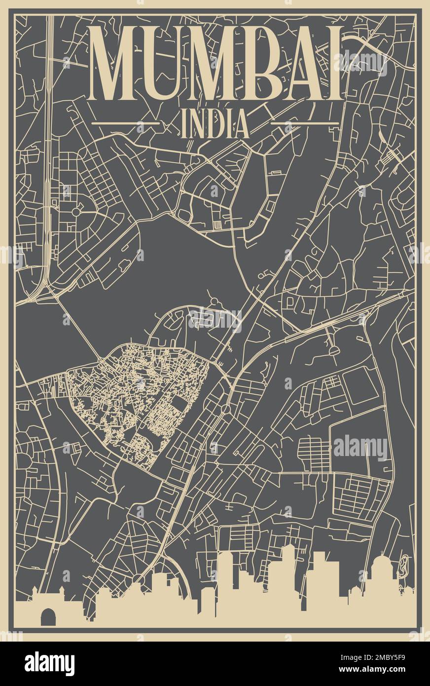 Road network poster of the downtown MUMBAI, INDIA Stock Vector Image ...