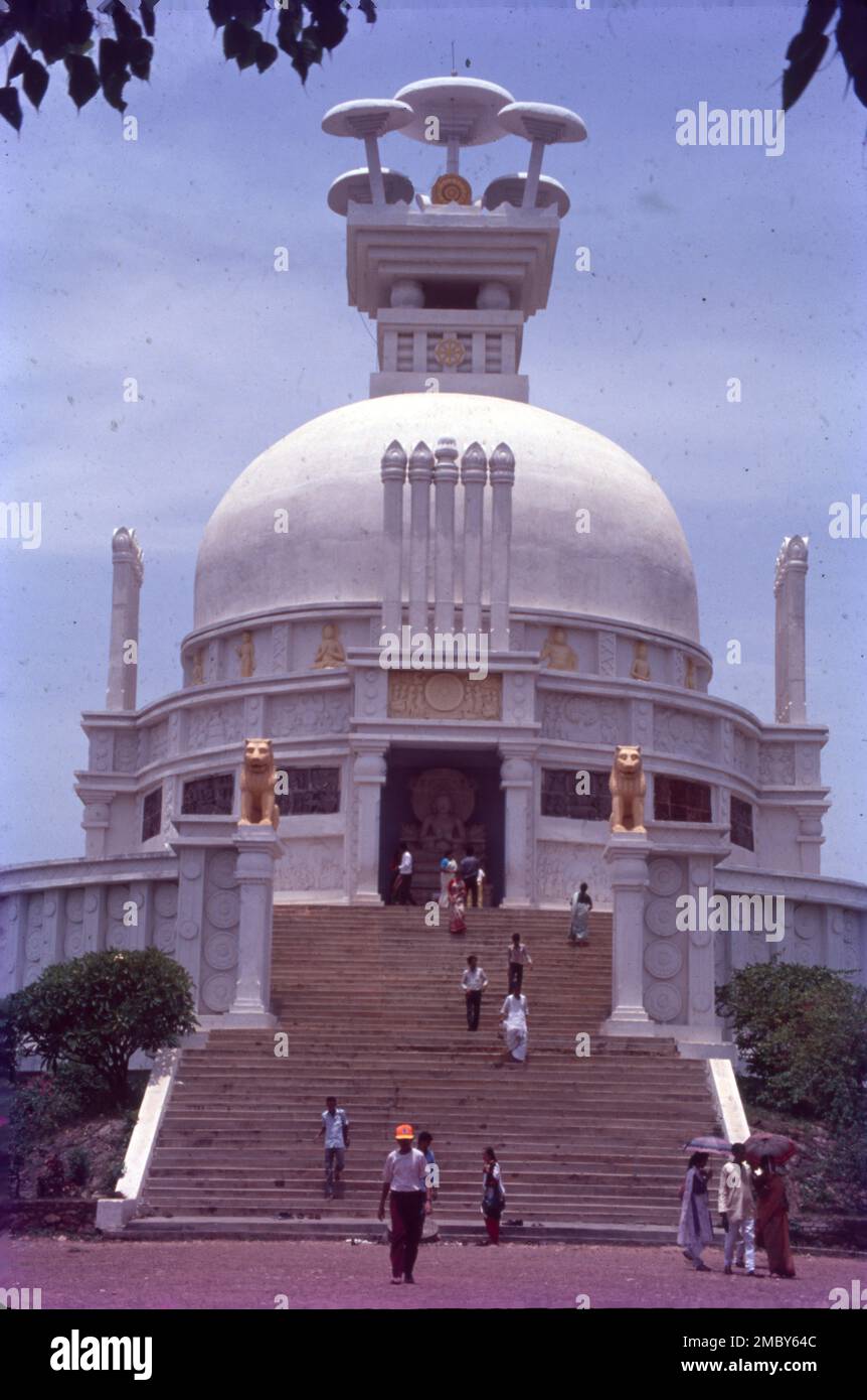 Striking white peace pagoda & Buddhist shrine constructed atop Dhauli ...