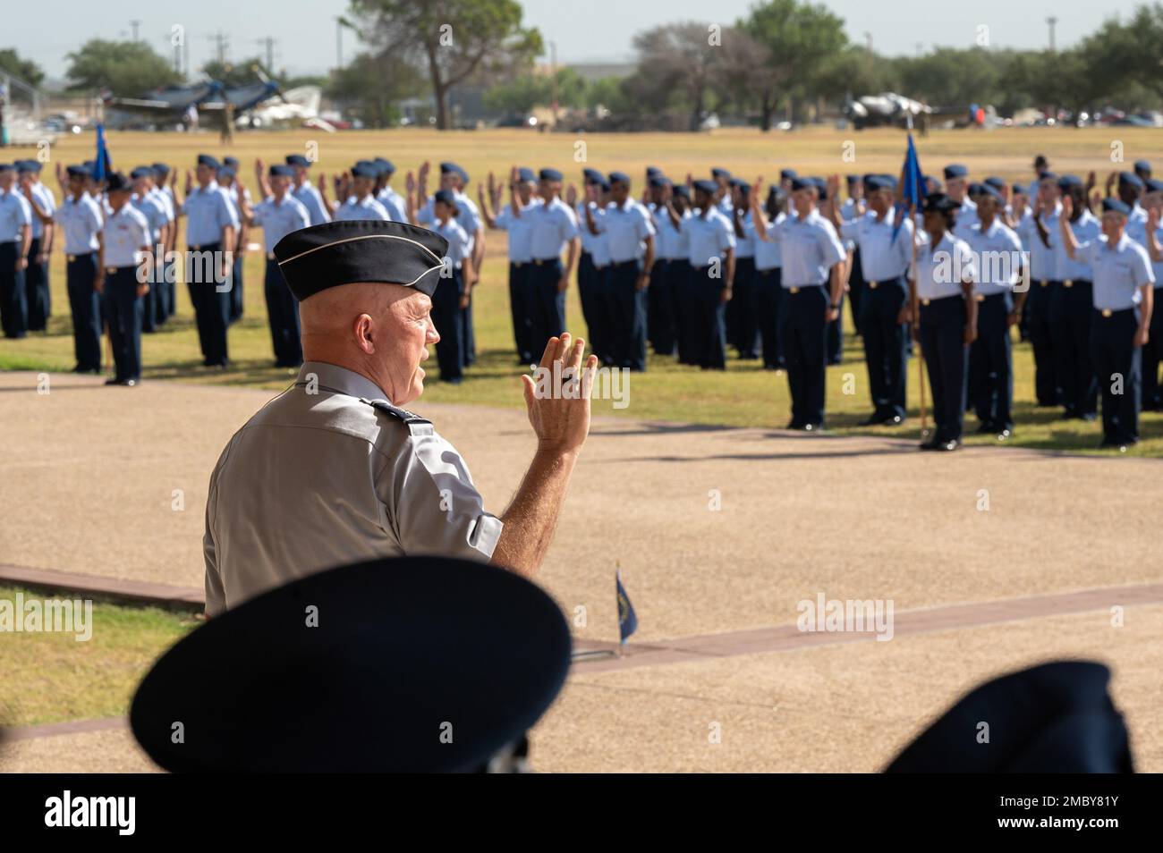 Chief of Space Operations Gen. John W. “Jay” Raymond gives the oath of ...