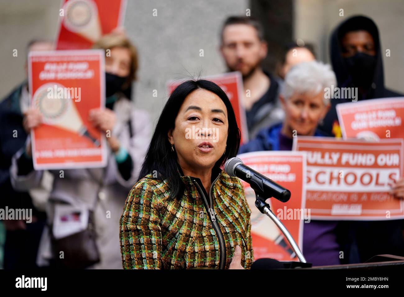 Philadelphia Councilmember Helen Gym speaks outside City Hall in ...
