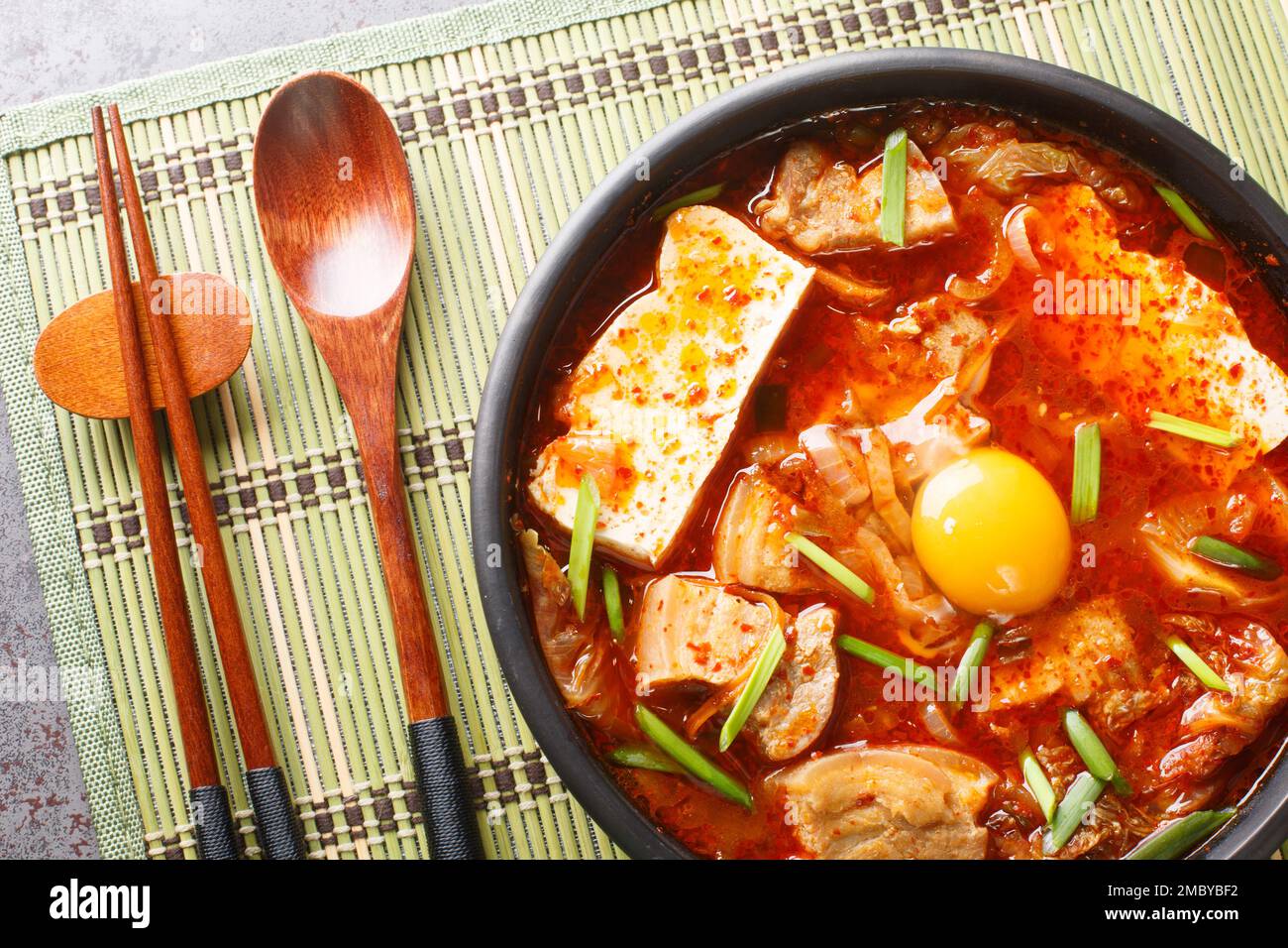 Sundubu-jjigae dish is made with freshly curdled soft tofu, kimchi ...