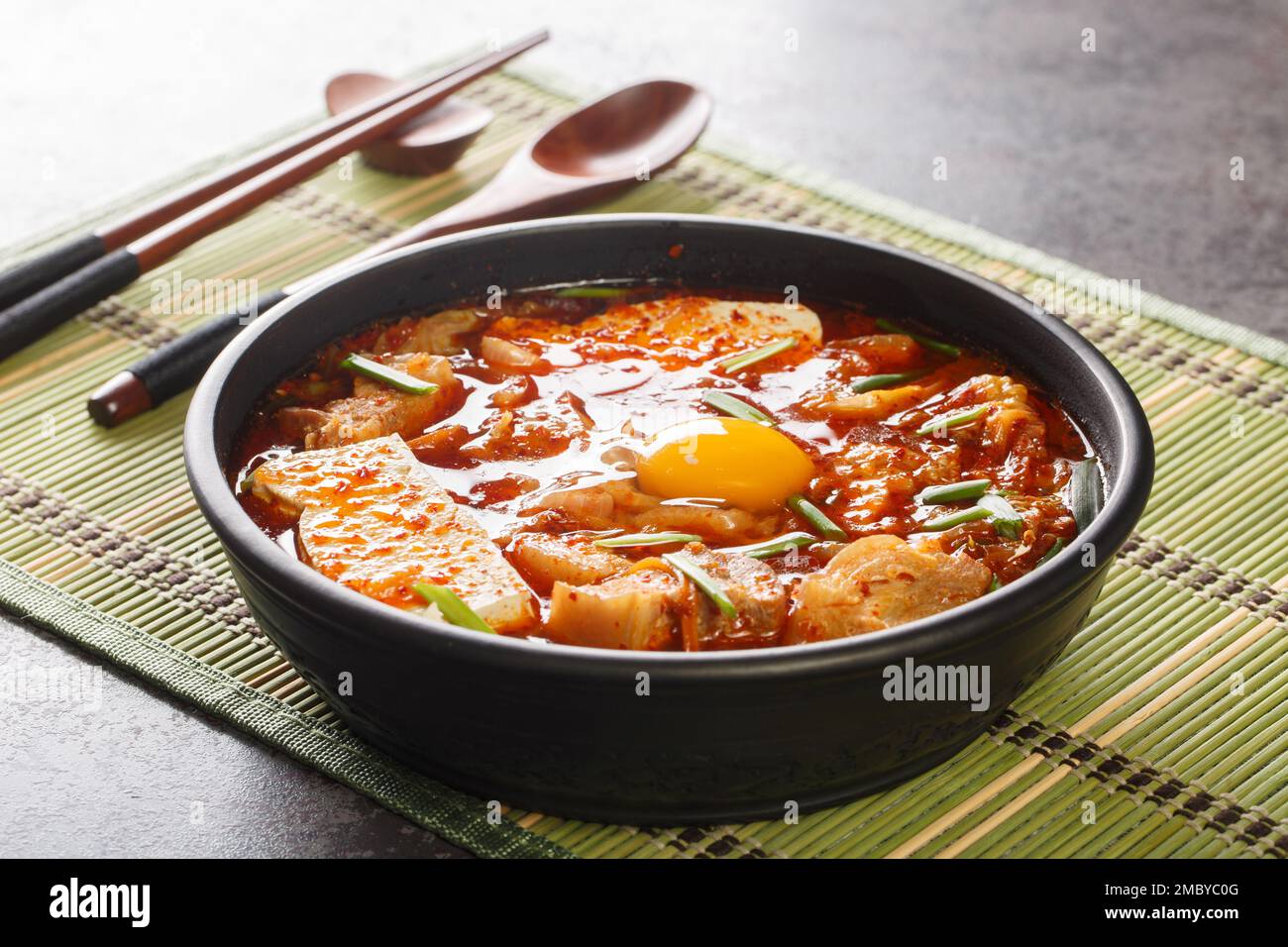 Sundubu-jjigae dish is made with freshly curdled soft tofu, kimchi ...