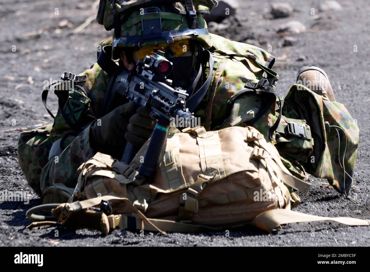 One of members of Japan Ground Self-Defense Force (JGSDF) takes ...