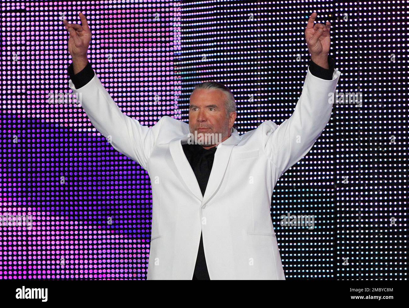 FILE - Scott Hall aka Razor Ramon speaks during the WWE Hall of Fame ...