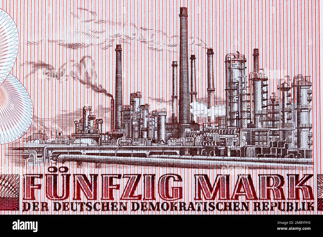 Industrial complex from East German money - 50 Mark Stock Photo - Alamy