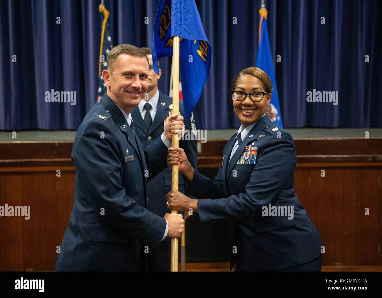 U.S. Air Force Col. Jon Hannah, 422d Air Base Group commander, left ...