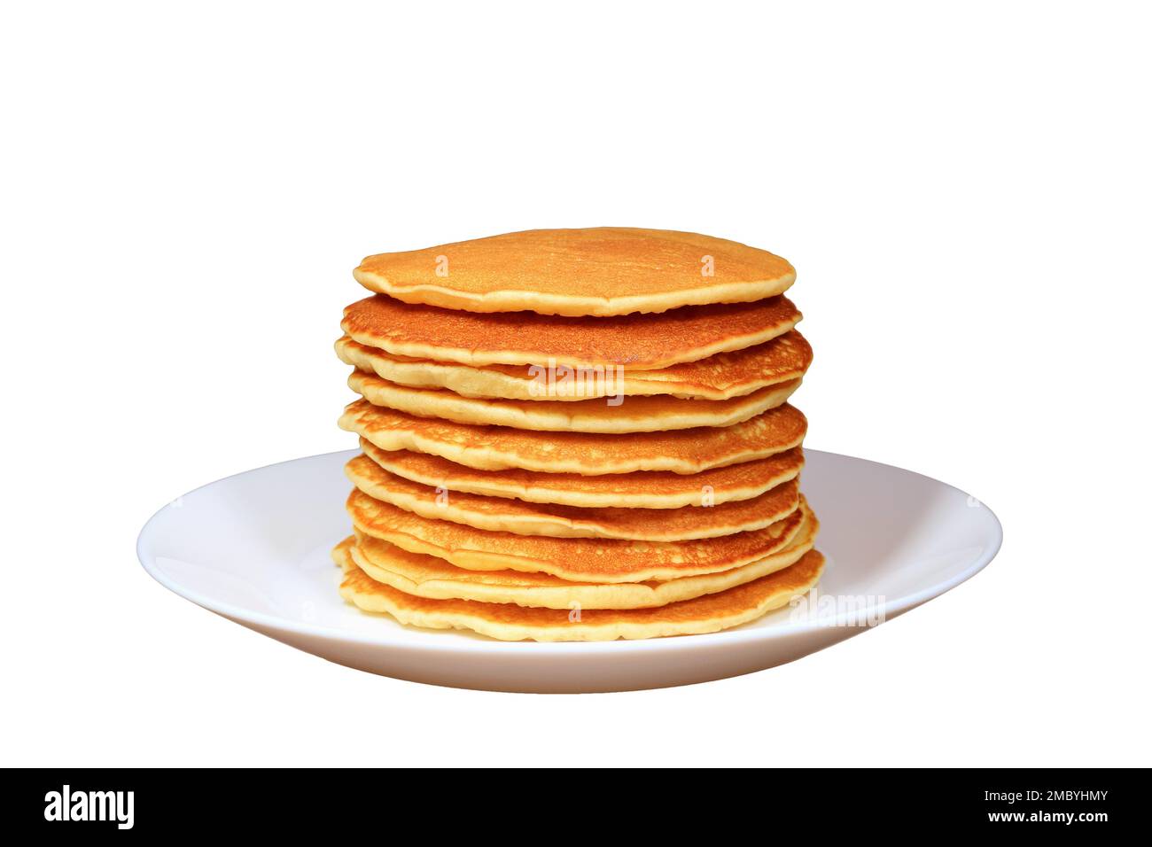 Stack of tasty homemade plain pancakes isolated on white background ...