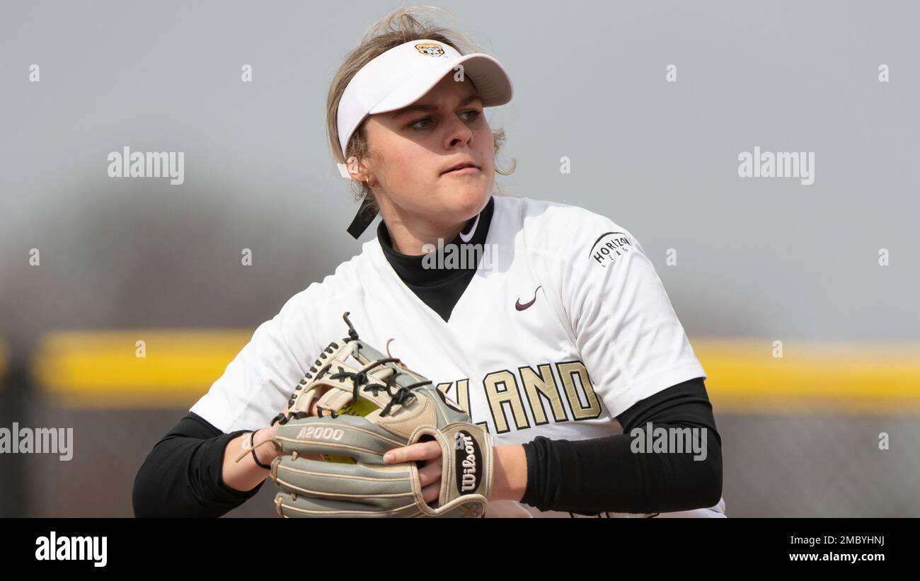 Oakland infielder Madison Jones (18) during an NCAA softball game ...