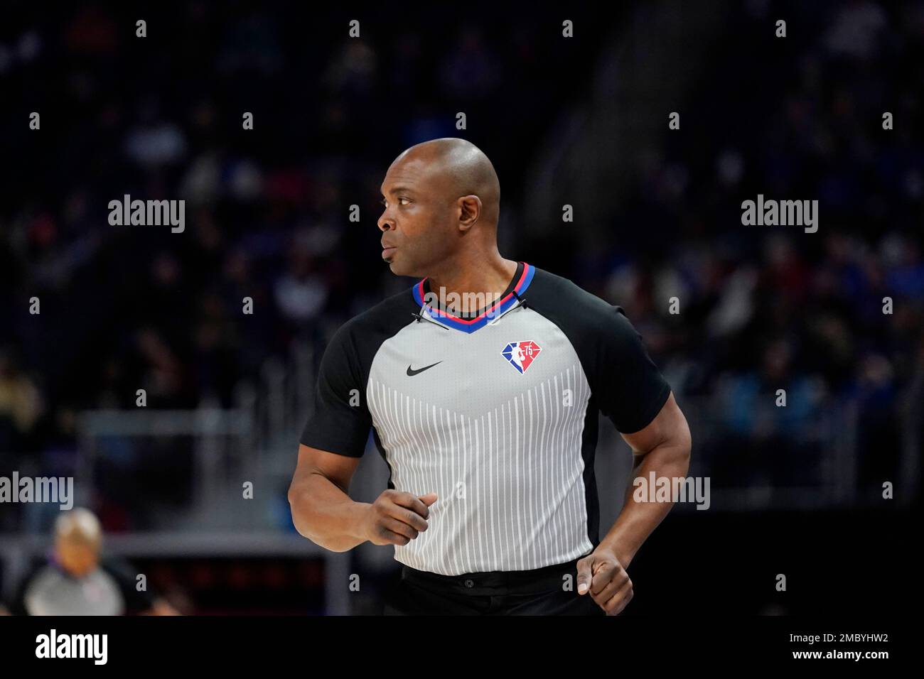 Referee Courtney Kirkland runs up court during the first half of an NBA ...