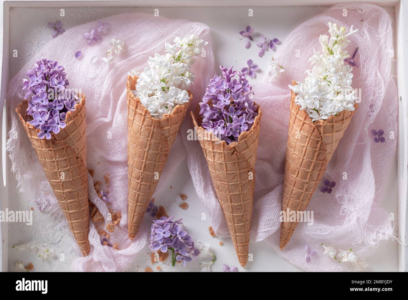 Unique and beautiful lilac ice cream. Unique floral arrangement. Flower ...