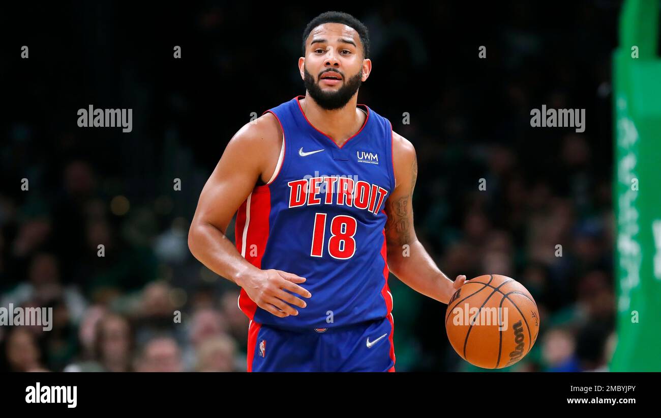 Detroit Pistons' Cory Joseph plays against the Boston Celtics during ...
