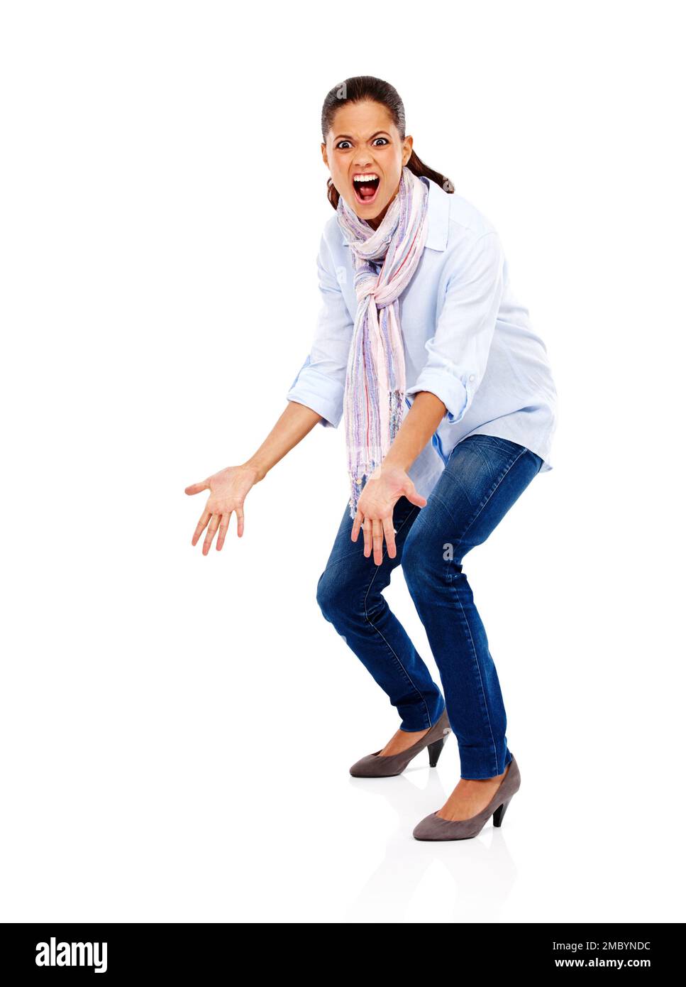 Angry, scream and portrait of a woman with stress screaming about work ...