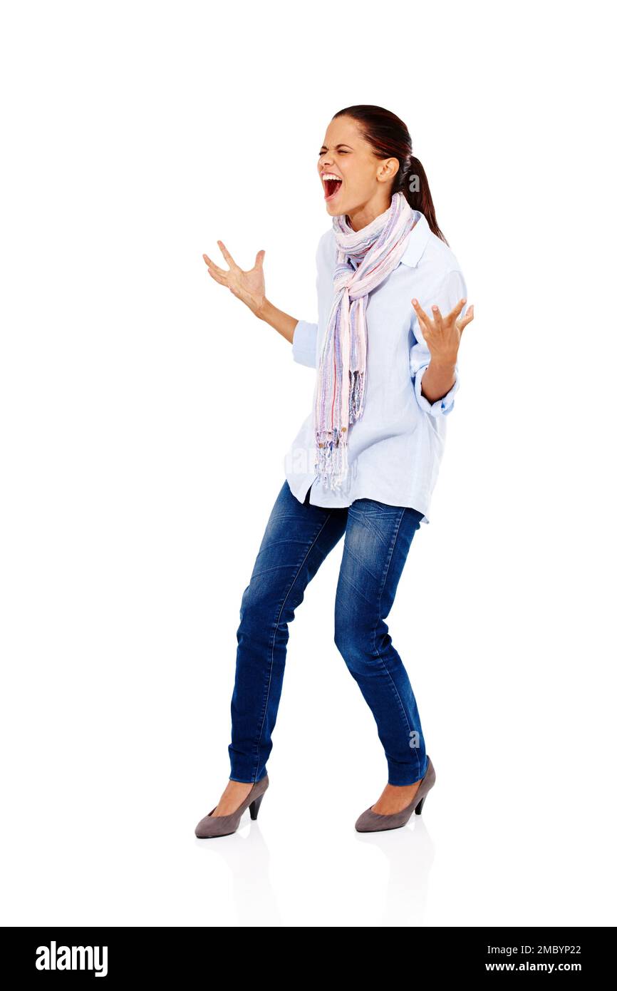 Angry, model and scream of a woman with stress frustrated about work ...