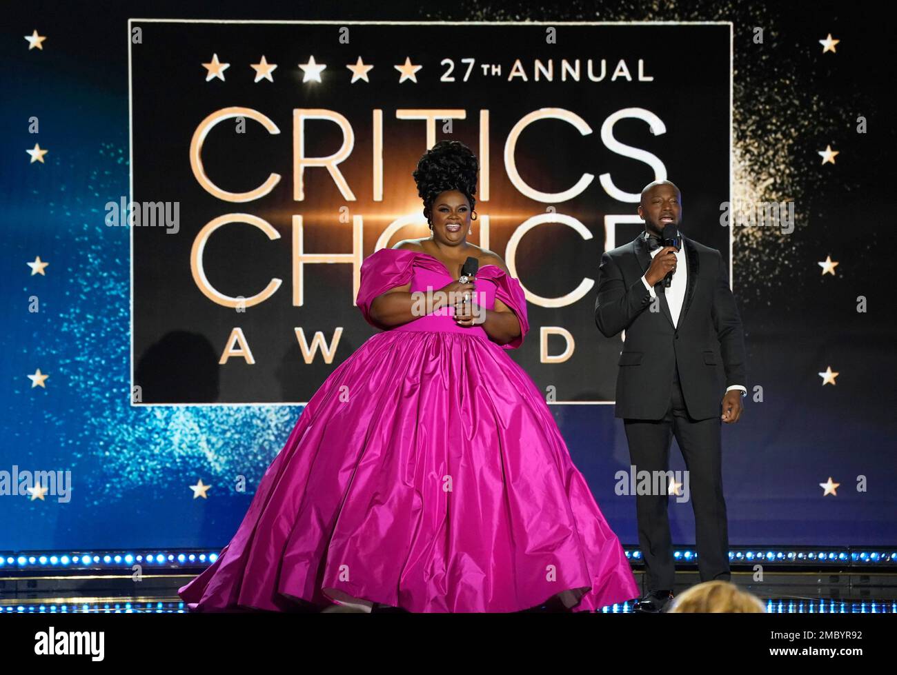 Nicole Byer, left, and Taye Diggs speak onstage at the 27th annual ...