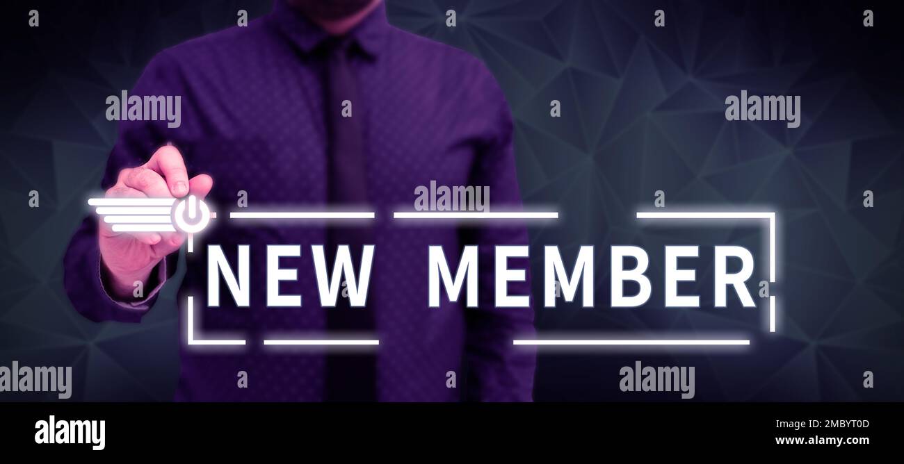 Hand writing sign New Member. Word Written on recruiting employee to ...