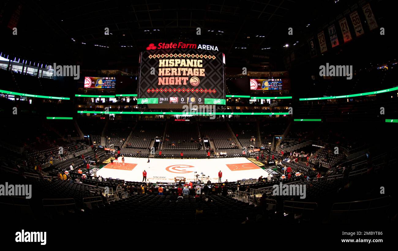 State Farm Arena is viewed before an NBA basketball game between the ...