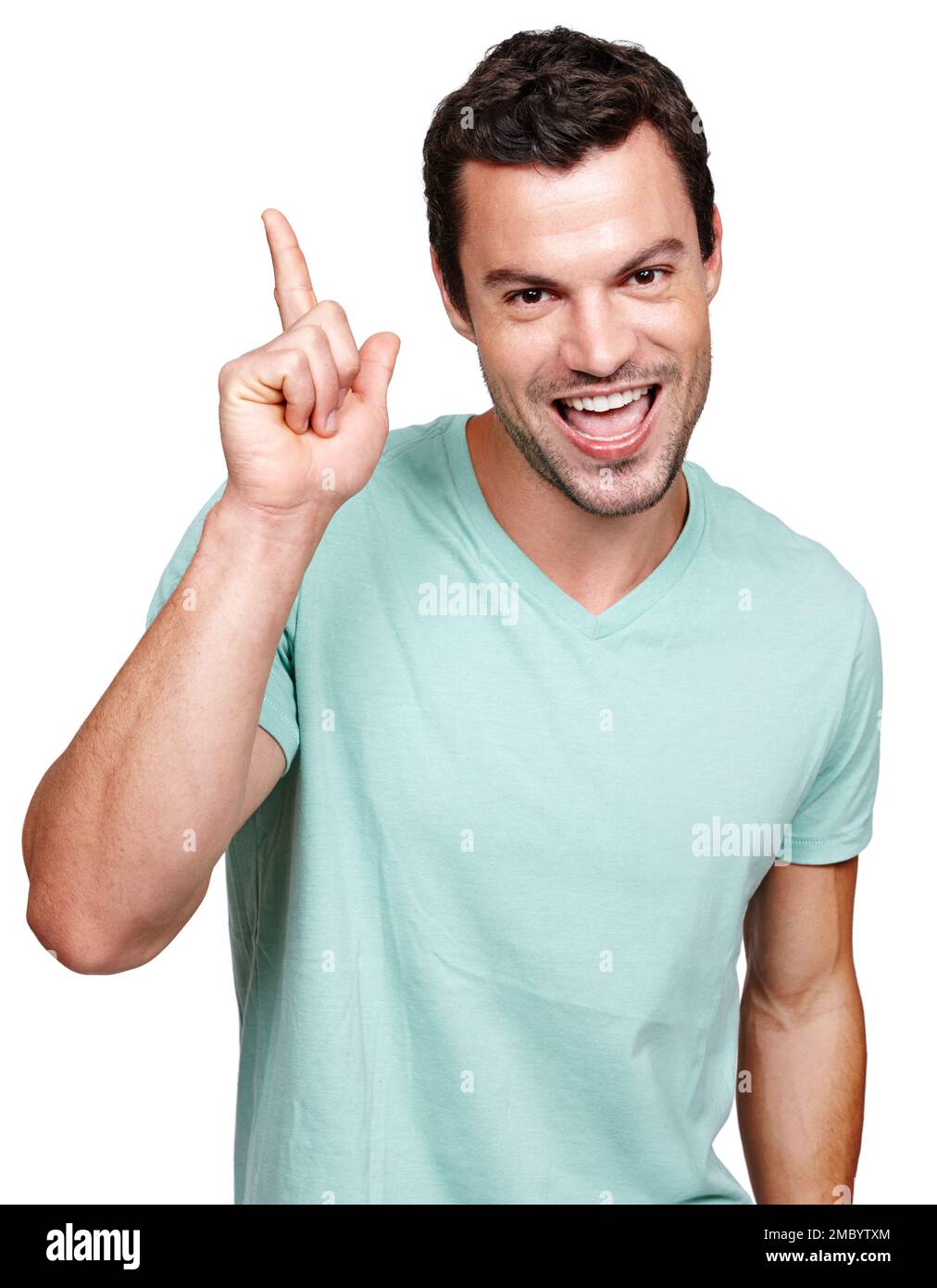 Fashion, pointing finger and portrait of man for marketing, advertising ...