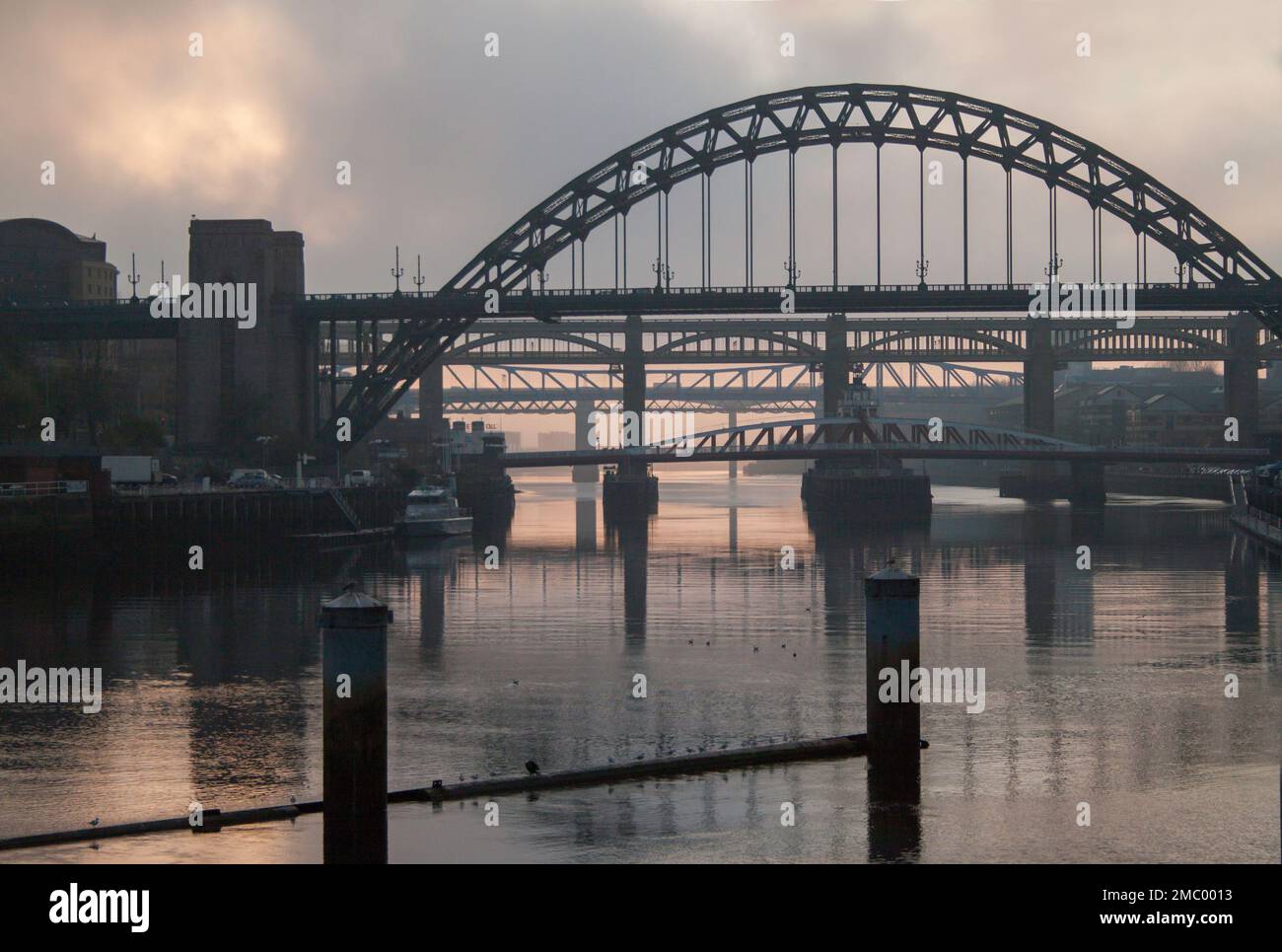 Tyne Bridge, High Level, Bridge and Swing Bridge at dusk with ...