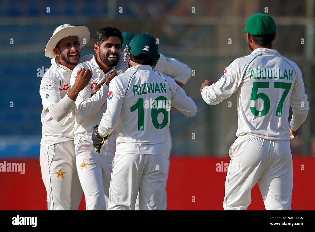 Pakistan Babar Azam celebrates with teammates after the dismissal of ...
