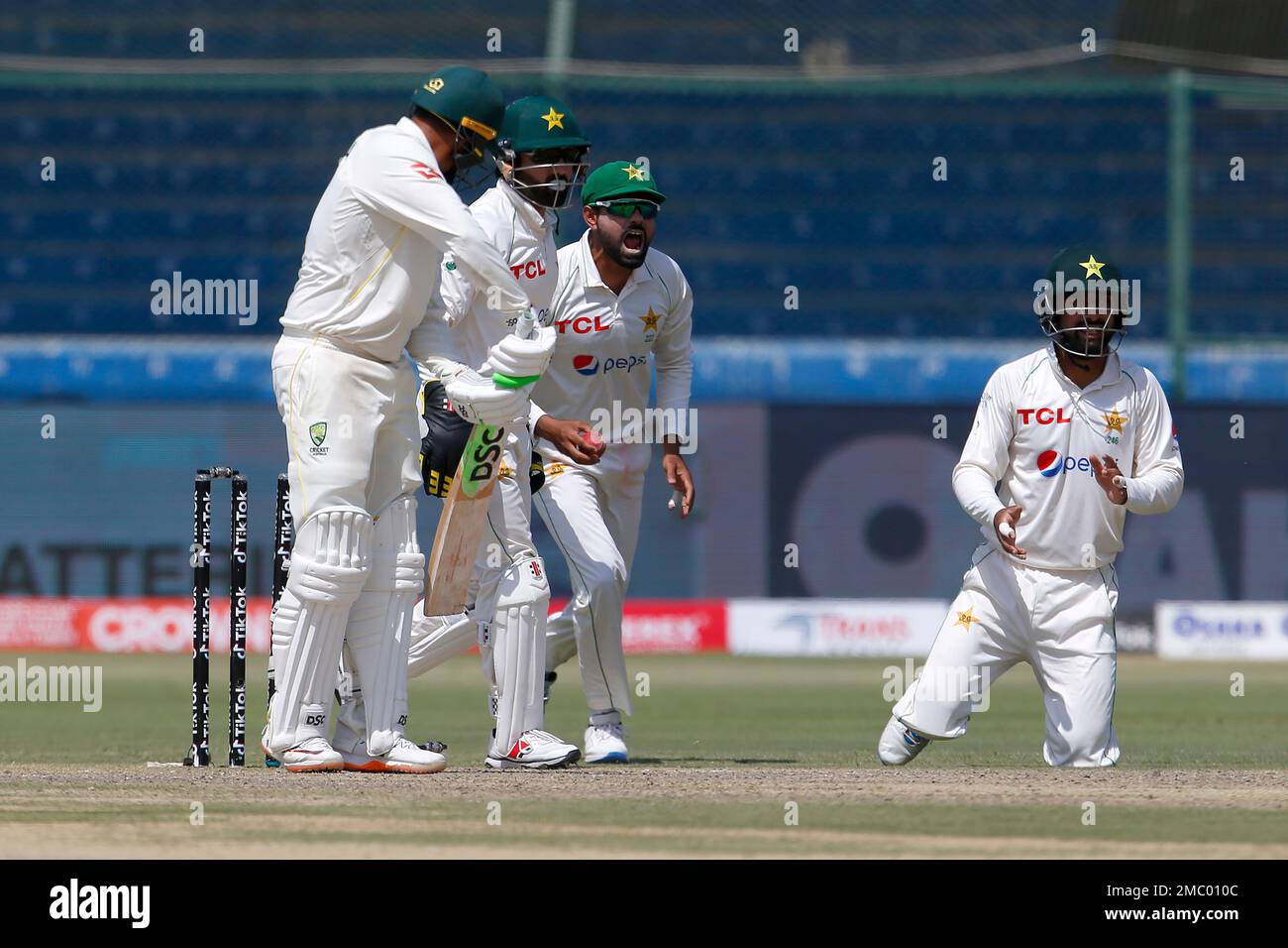 Pakistan's Abdullah Abdullah Shafique, right, Babar Azam, second right, and Mohammad Rizwan ...