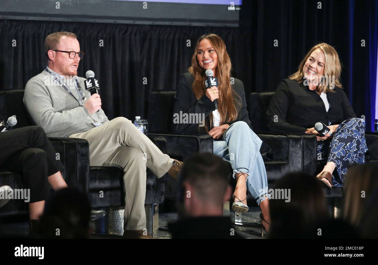 Ross Dinerstein, Chrissy Teigen and Marina Zenovich, from left, take ...