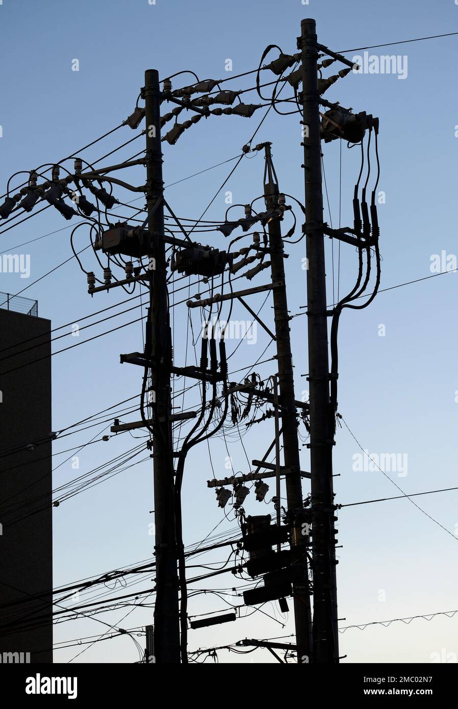 Power lines in Japan in the evening hours Stock Photo - Alamy