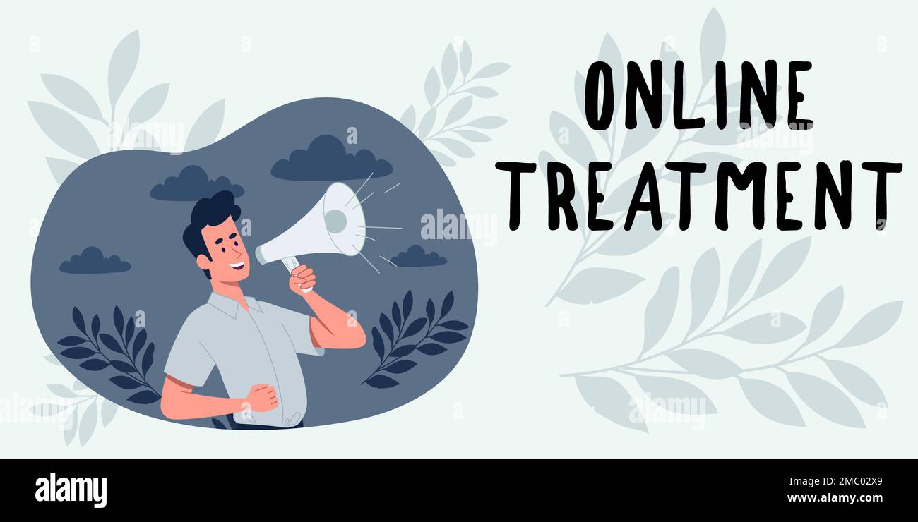 Hand writing sign Online Treatment. Business idea delivery of mental ...