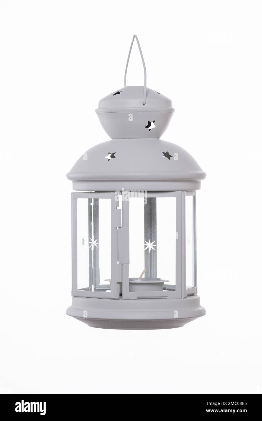 Christmas decorative white lantern on a light background Stock Photo ...