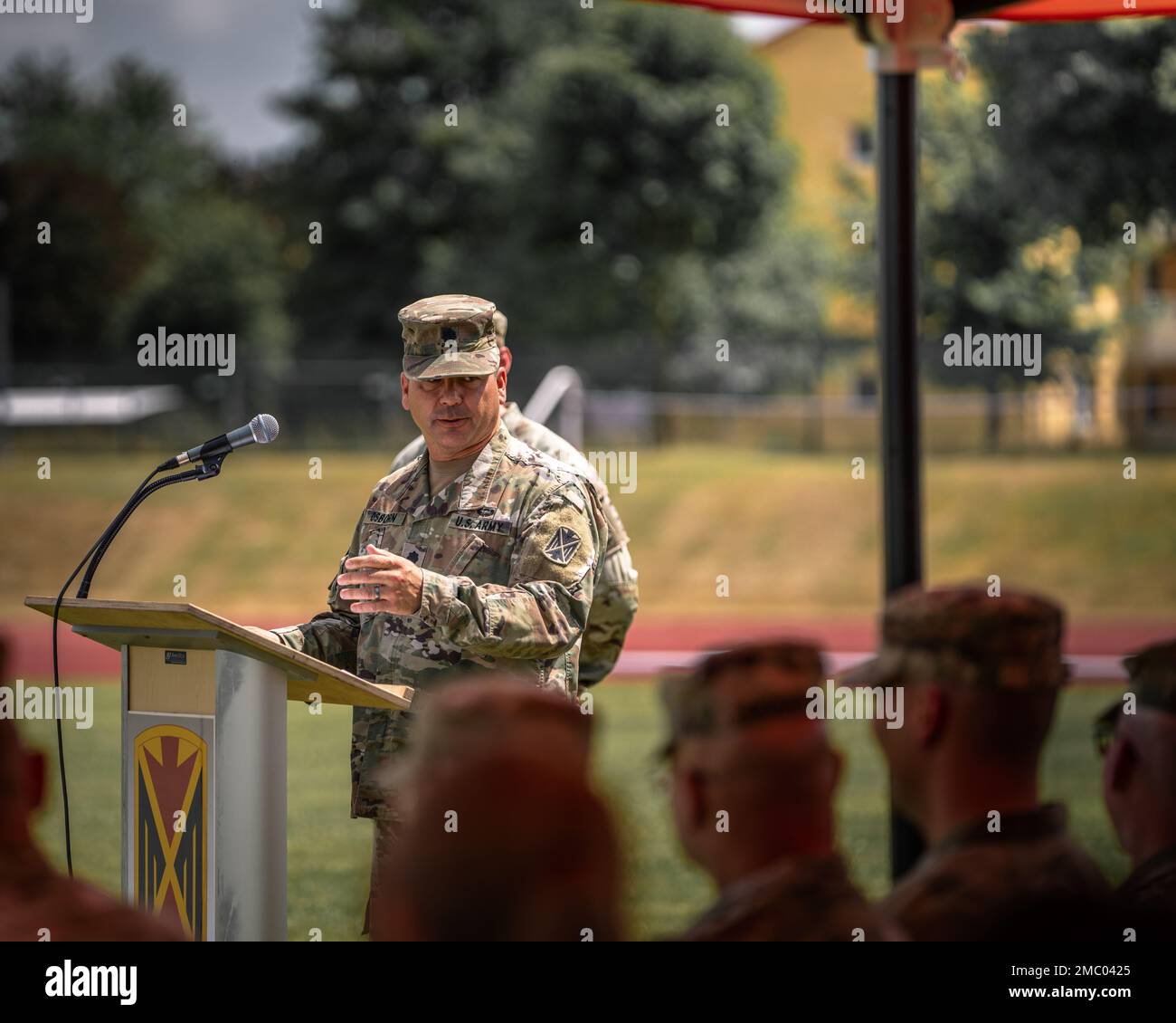 Lt. Col. Abraham Osborn gives his farewell speech during a ...
