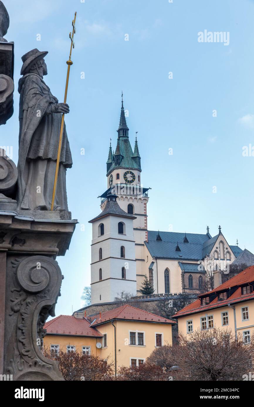 Town castle and Plague column in Kremnica, medieval mining town ...