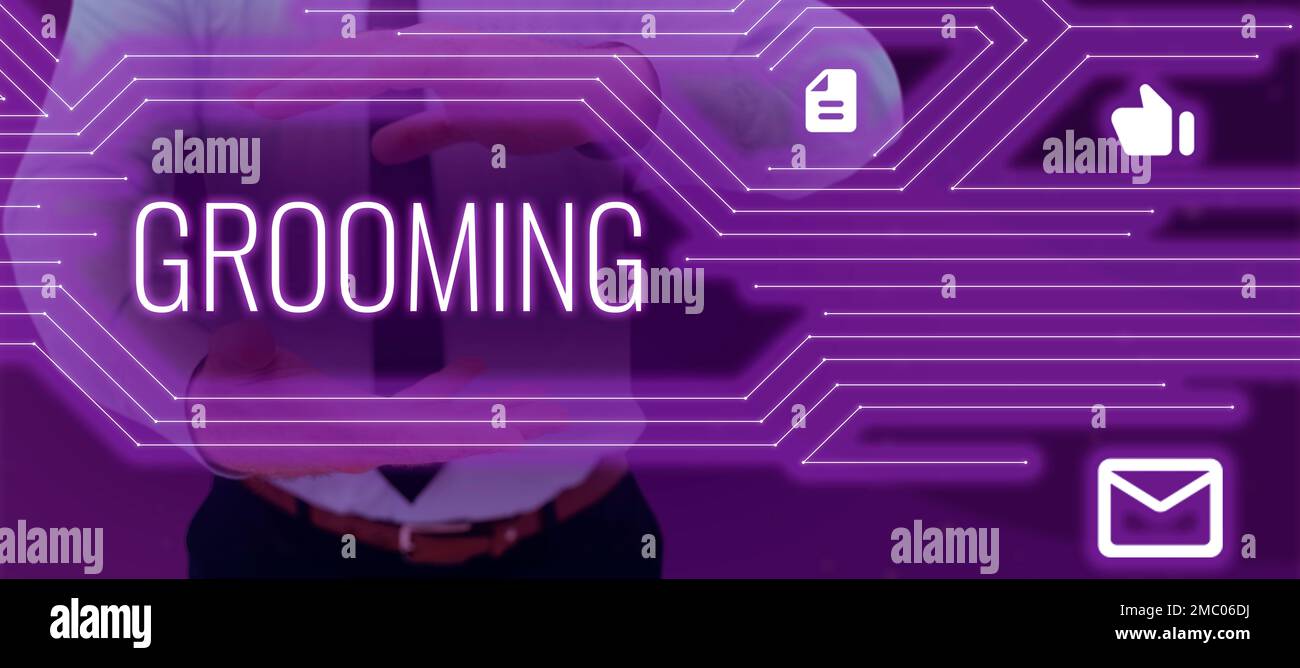 Text caption presenting Grooming. Word Written on hygienic care and ...