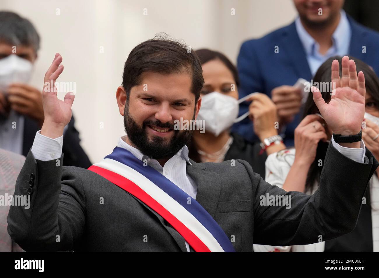 Chile's new President Gabriel Boric smiles during an official group ...