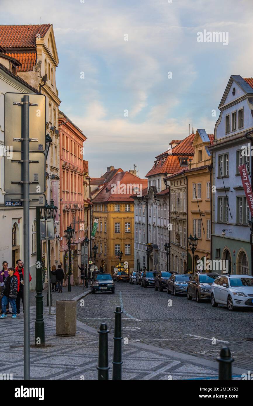Prague Old Town, Nerudova a picturesque cobblestone street leading up ...