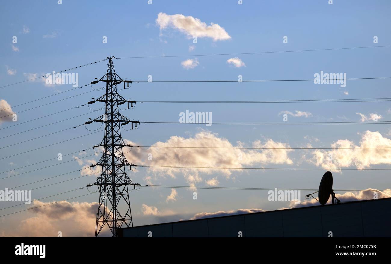 Power lines in Japan in the evening hours Stock Photo - Alamy