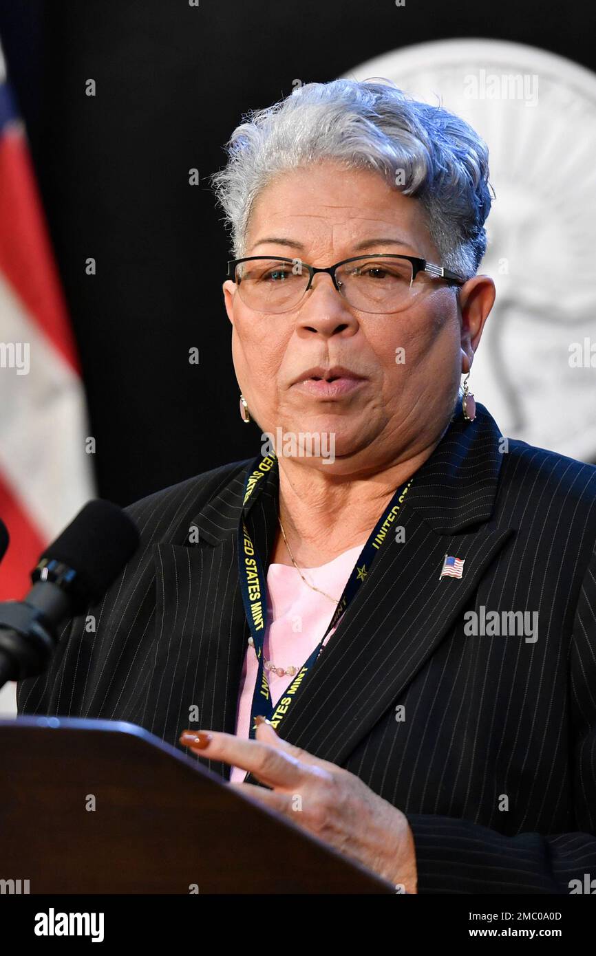 US Mint Deputy Director Ventris Gibson speaks after touring the Denver ...