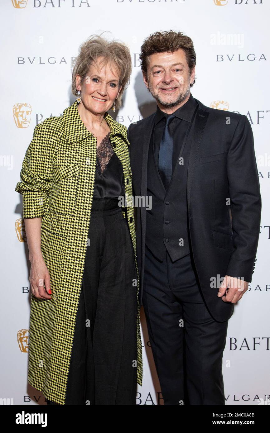 Lorraine Ashbourne and Andy Serkis pose for photographers upon arrival ...