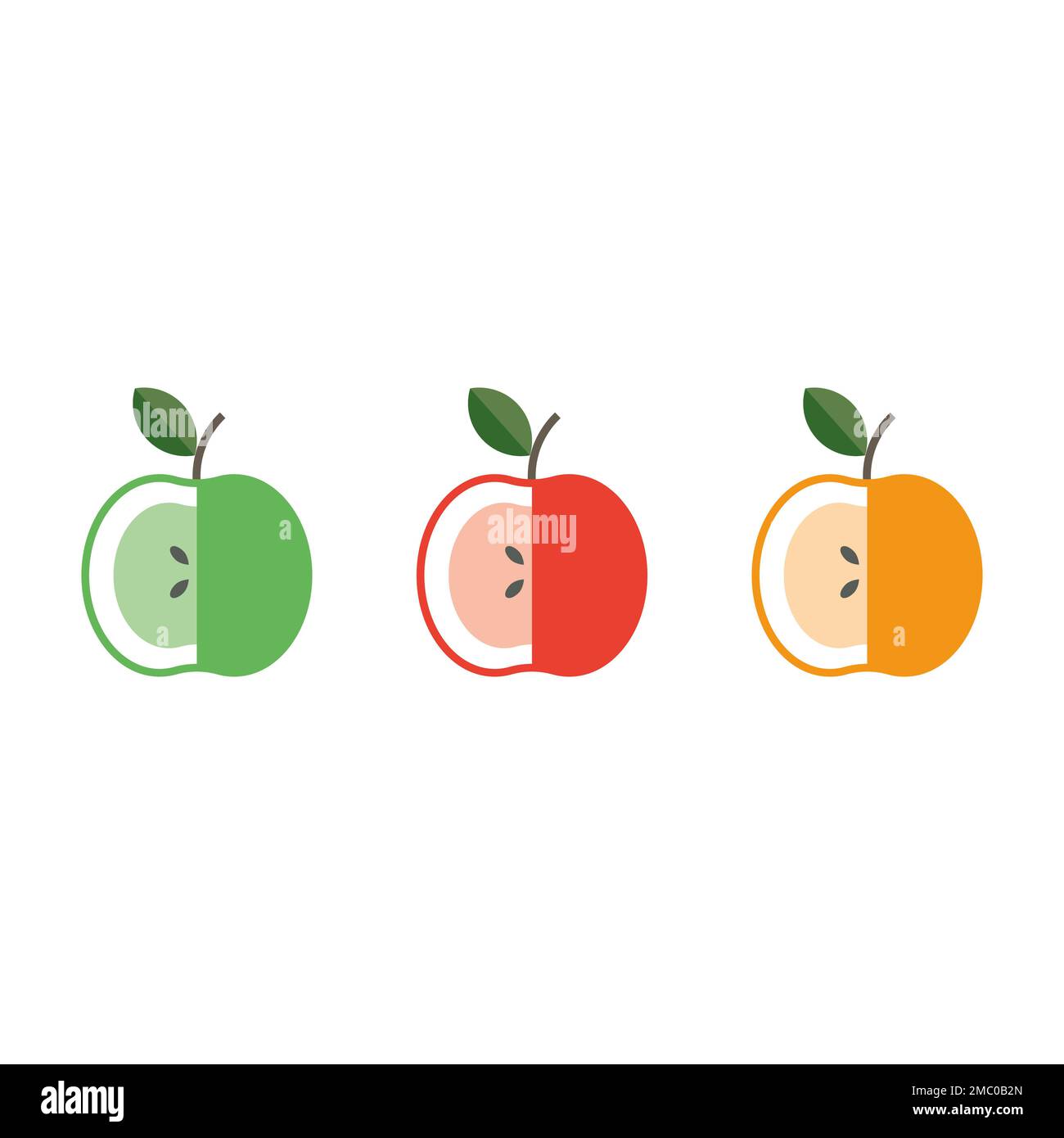 set of apple icons red yellow green half and whole flat vector ...
