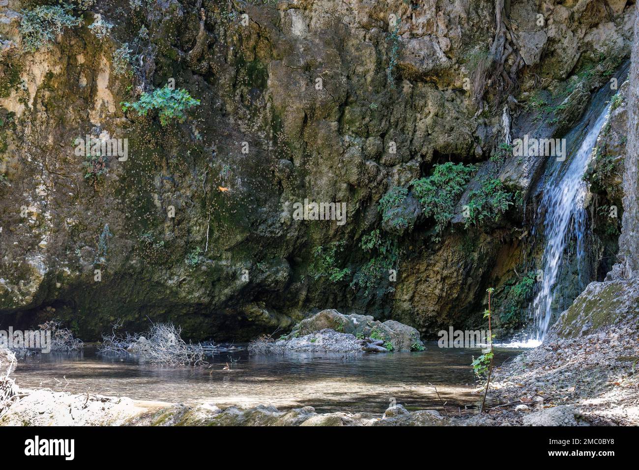 Waterfall in The Valley of Butterflies. The Petaloudes valley nature ...
