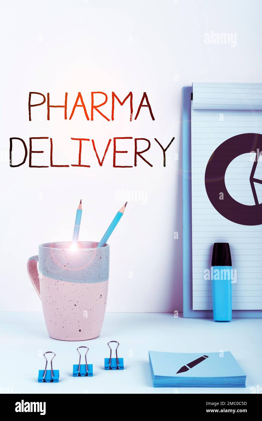Hand writing sign Pharma Delivery. Conceptual photo getting your ...