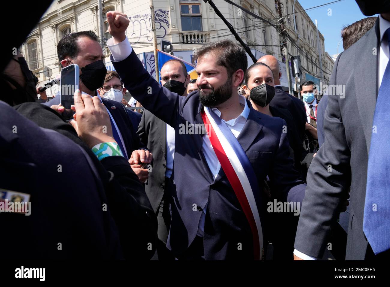 Chile's new President Gabriel Boric wears the presidential sash after ...