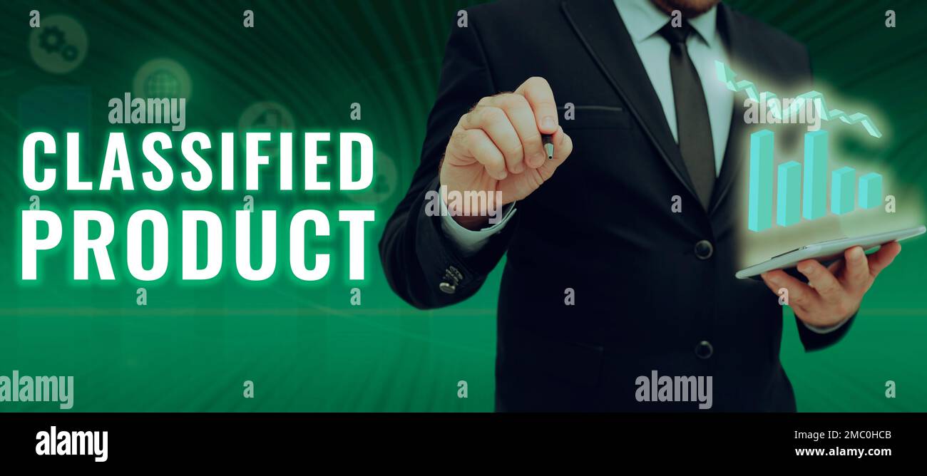 Hand writing sign Classified Product. Business concept Sensitive Data ...