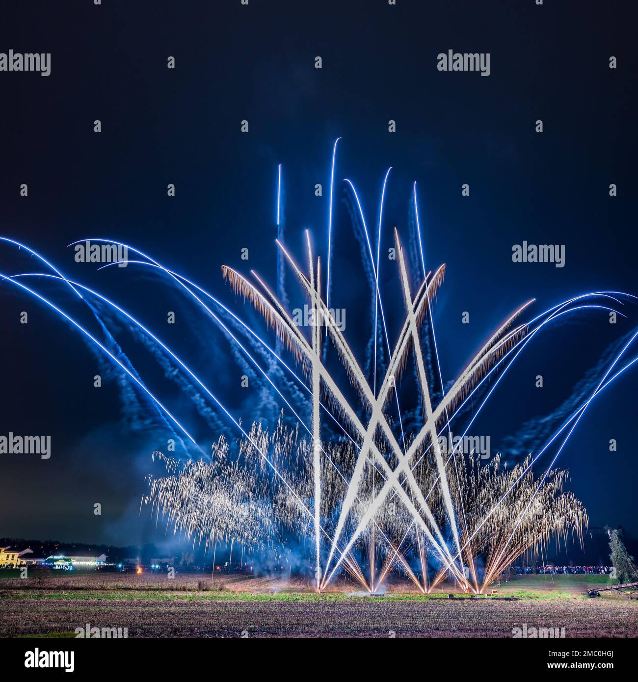 Epiphany fires of tradition in Friuli and fireworks display Stock Photo ...