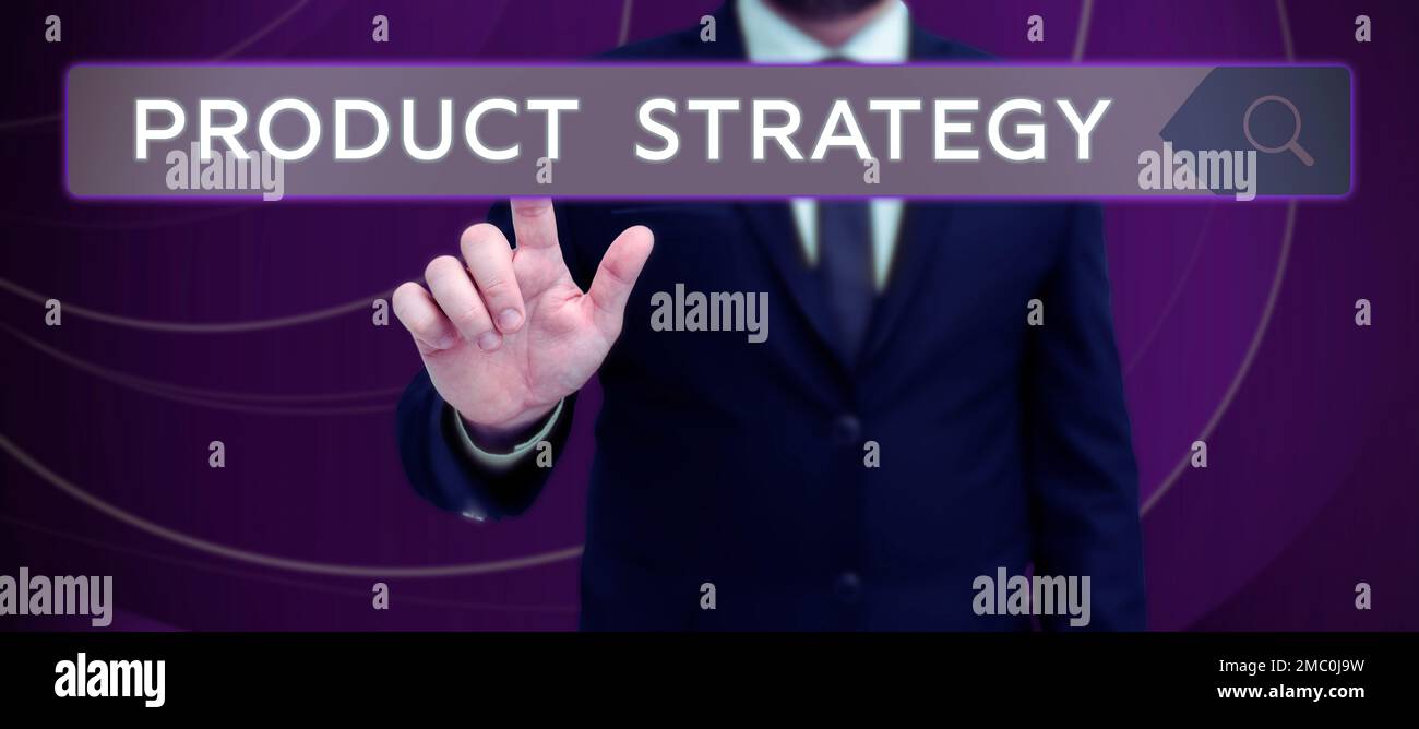 Sign displaying Product Strategy. Business showcase long term plan ...