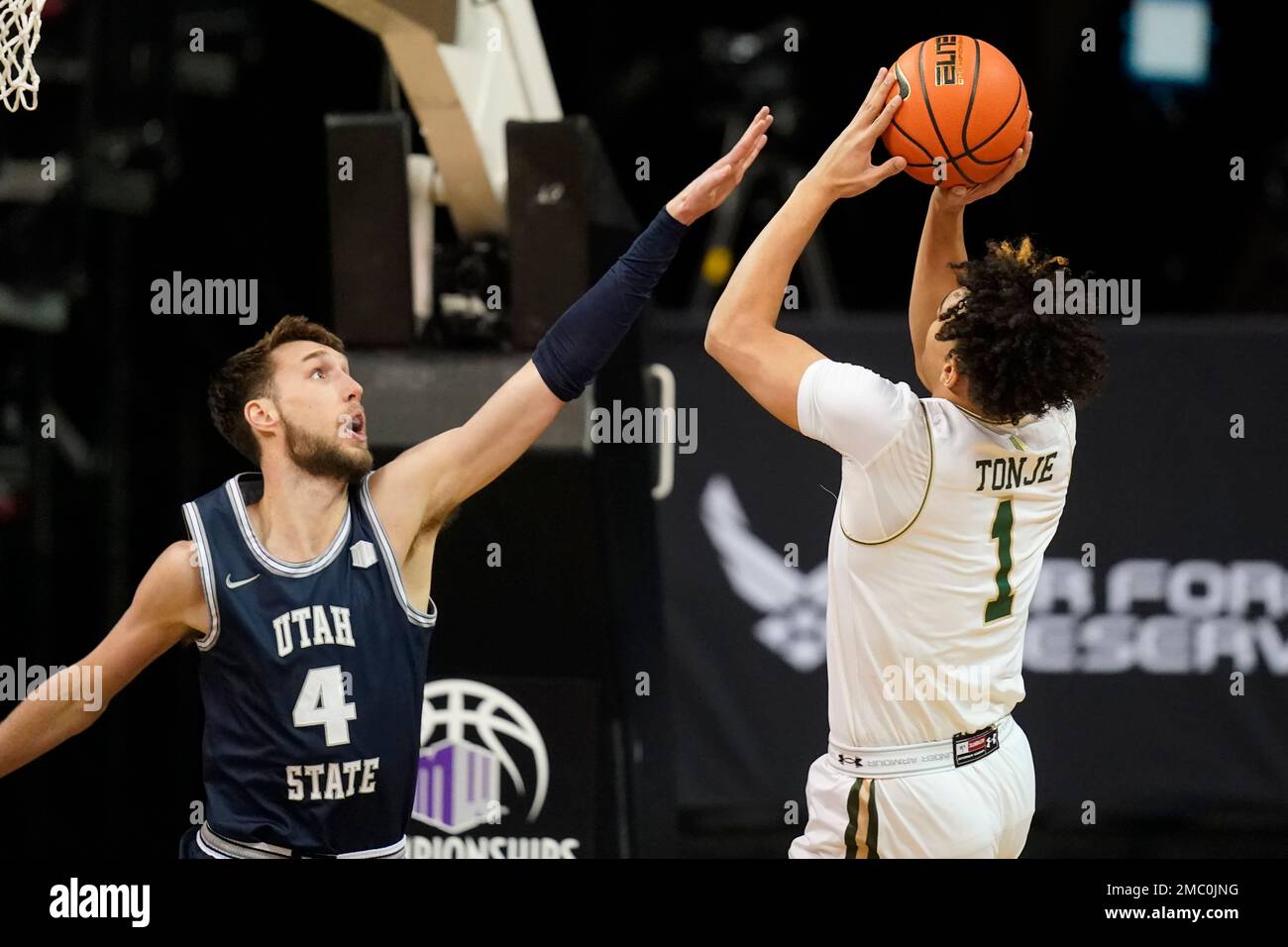 Utah State forward Brandon Horvath (4) guards against Colorado State ...