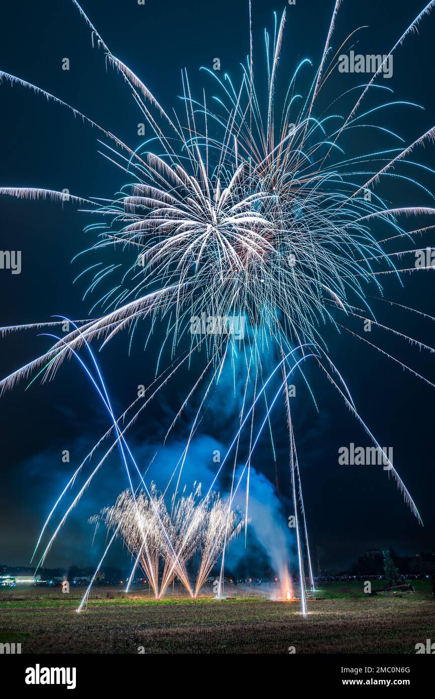 Epiphany fires of tradition in Friuli and fireworks display Stock Photo ...