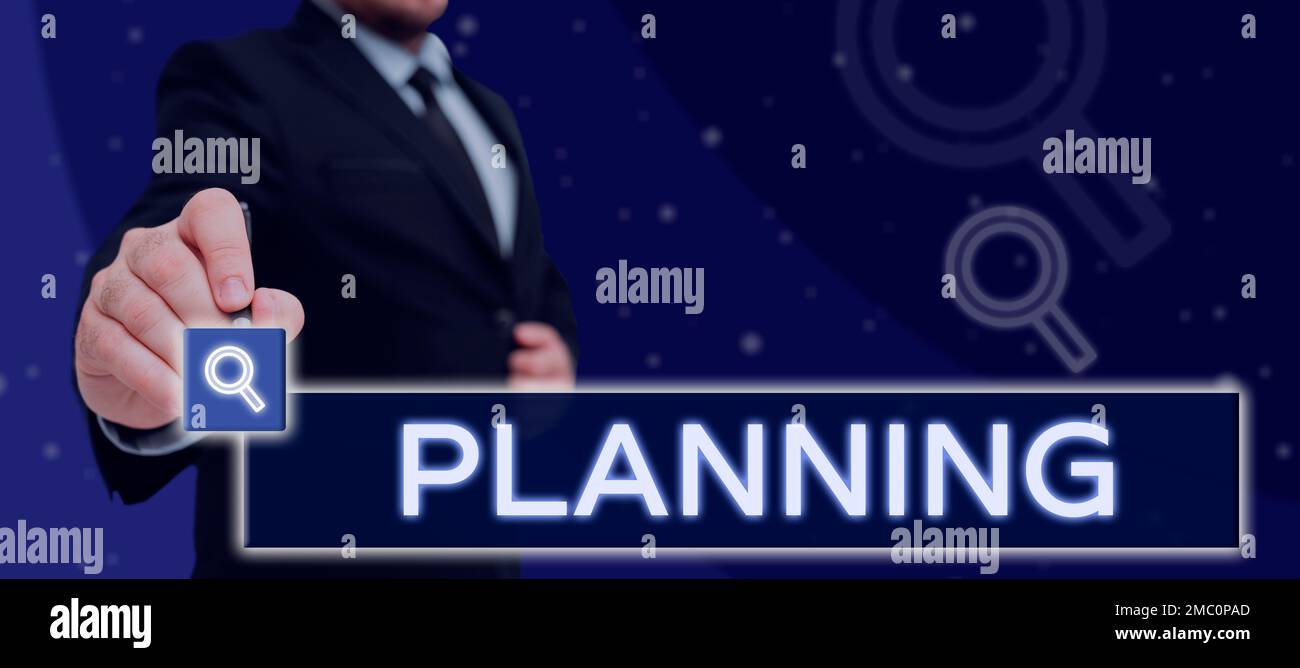 Sign displaying Planning. Word for process of thinking about the ...